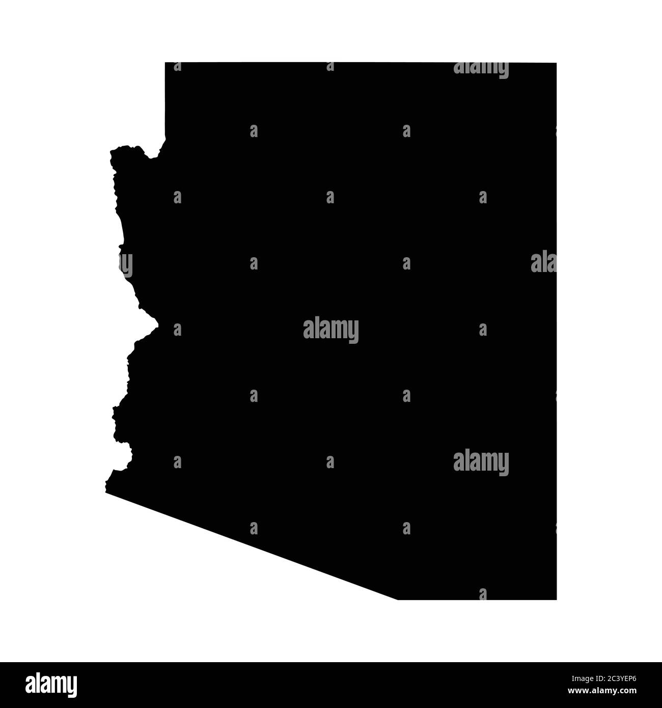 Arizona AZ carte de l'état USA. Carte isolée solide silhouette noire ...