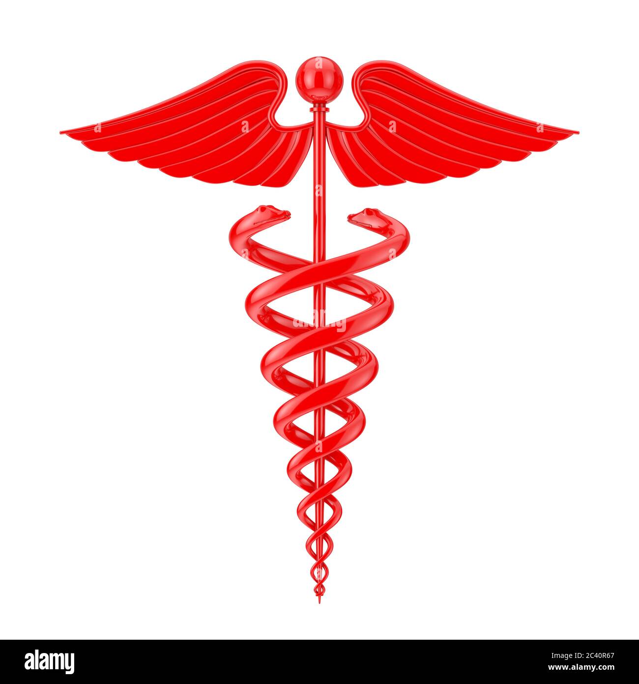 Symbole rouge Medical Caduceus sur fond blanc. Rendu 3d Photo Stock - Alamy