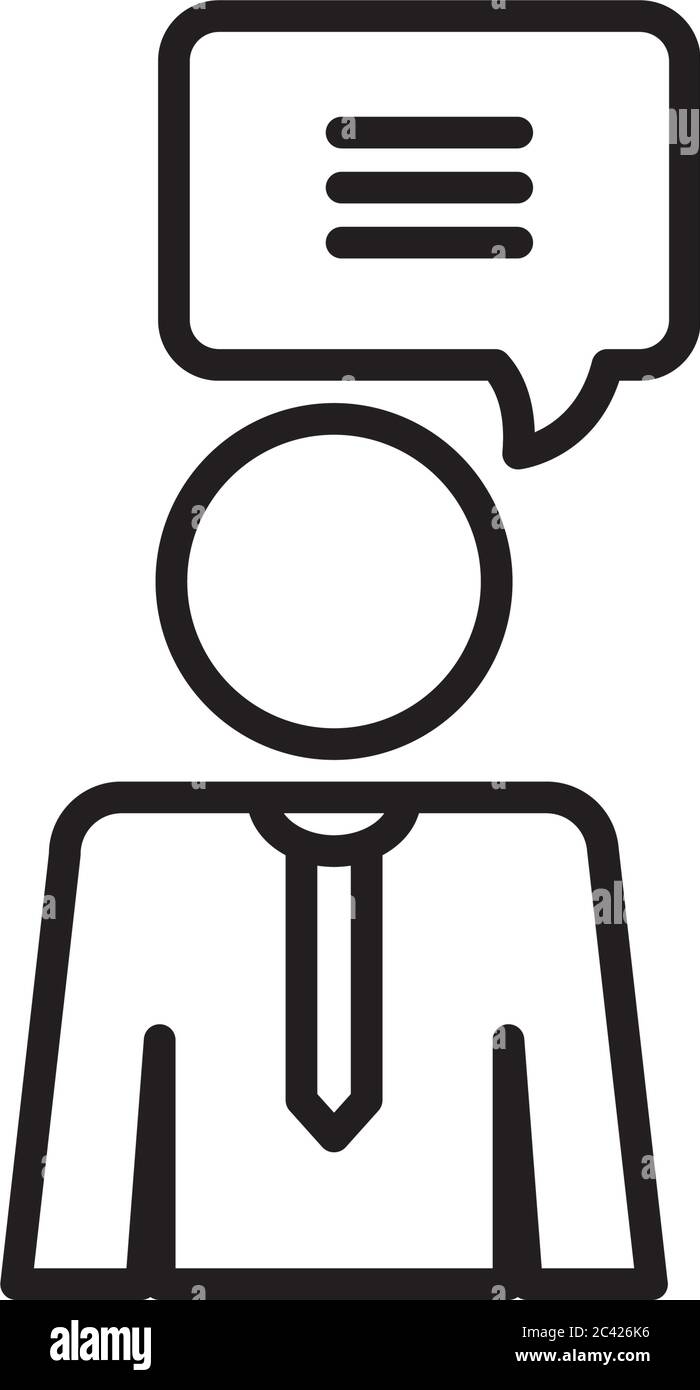 pictogramme homme avec icône de bulle de parole sur fond blanc, style ...