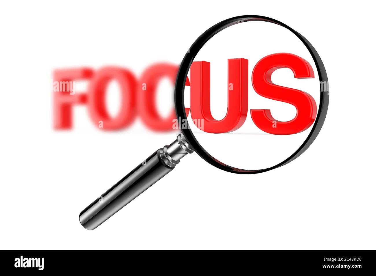 Loupe avec zoom sur verre avec mise au point rouge flou sur fond blanc ...