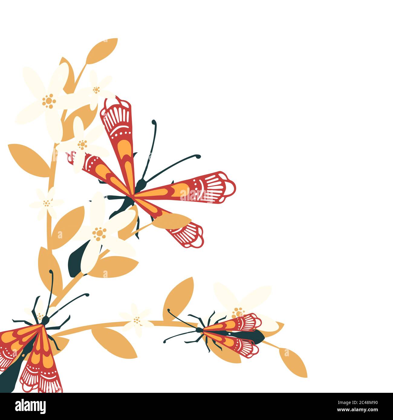 Motif avec un simple coléoptère plat avec différentes ailes insectes ...