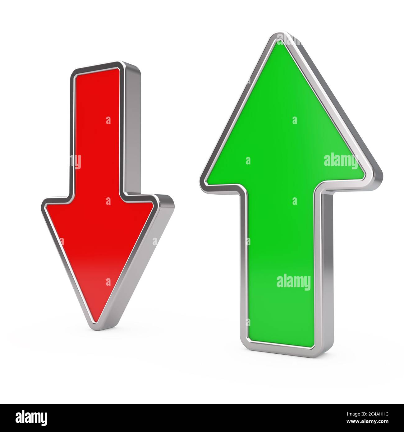 Flèche rouge vers le bas et flèche verte vers le haut sur un fond blanc ...