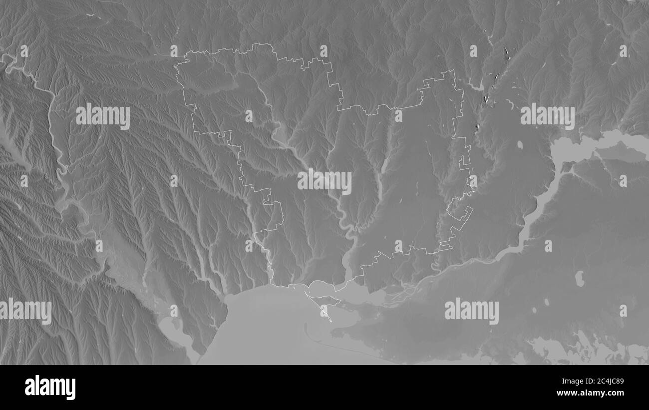 Mykolayiv, région de l'Ukraine. Carte à échelle de gris avec lacs et ...