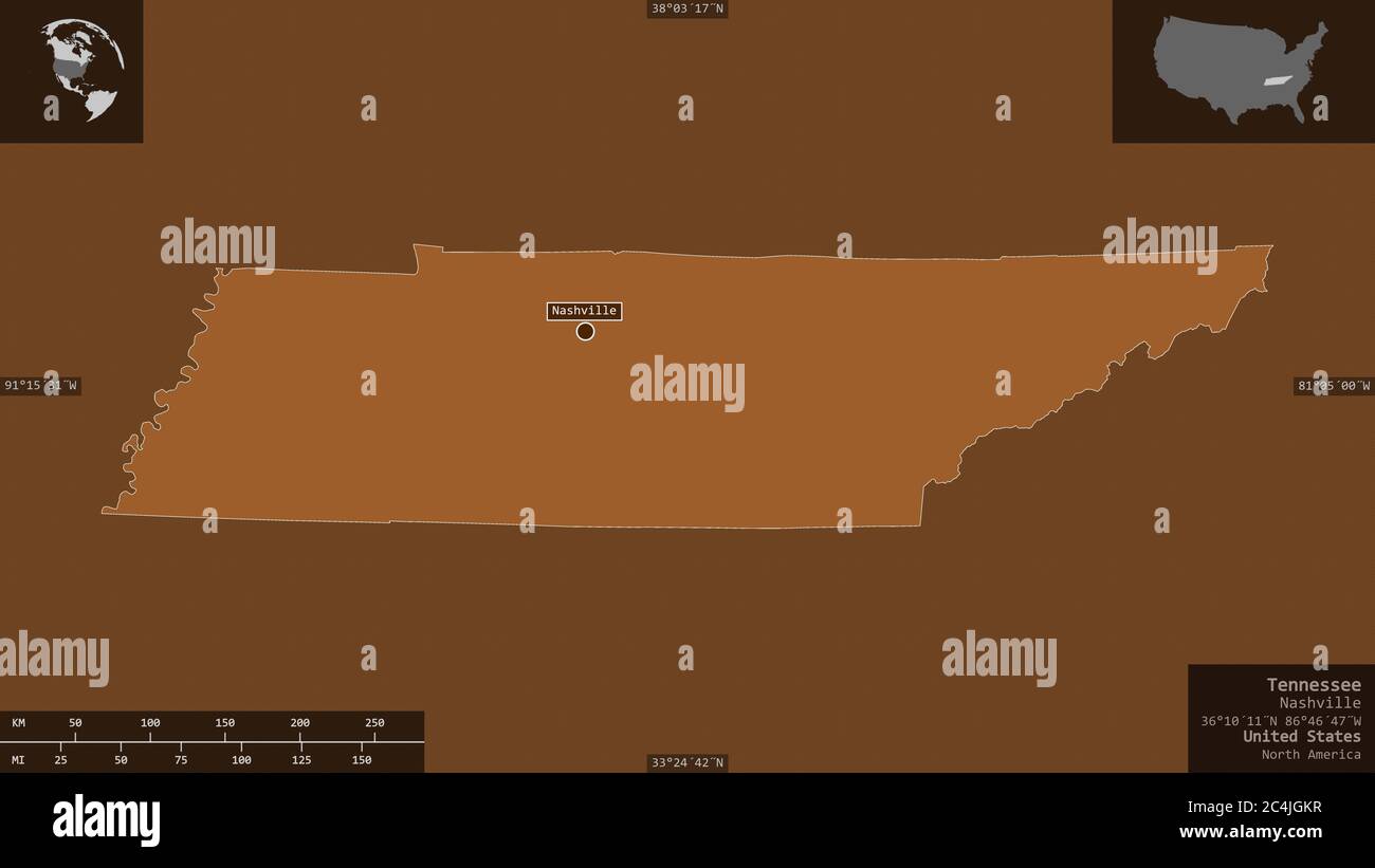 Tennessee, État des États-Unis. Solides à motifs avec lacs et rivières ...