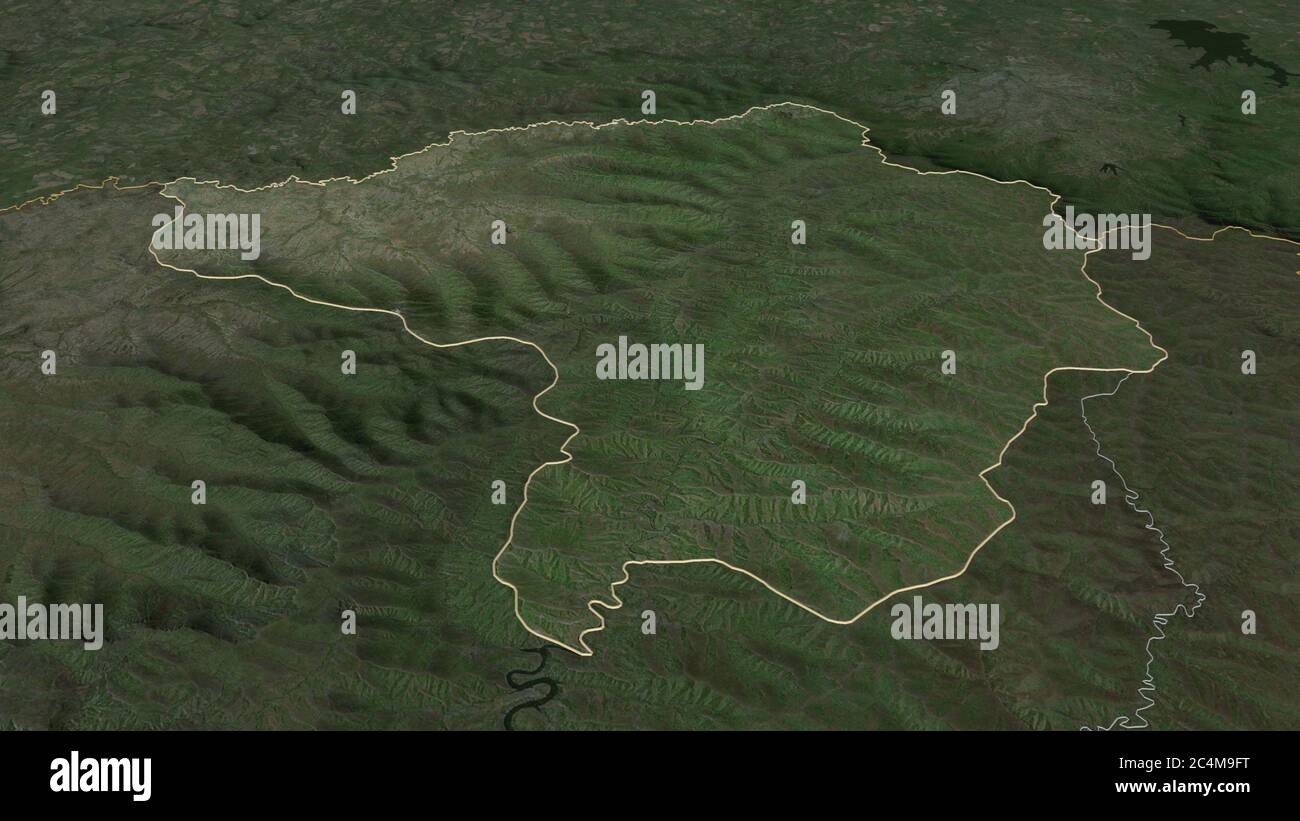 Zoom avant sur Butha-Buthe (district du Lesotho). Perspective oblique ...