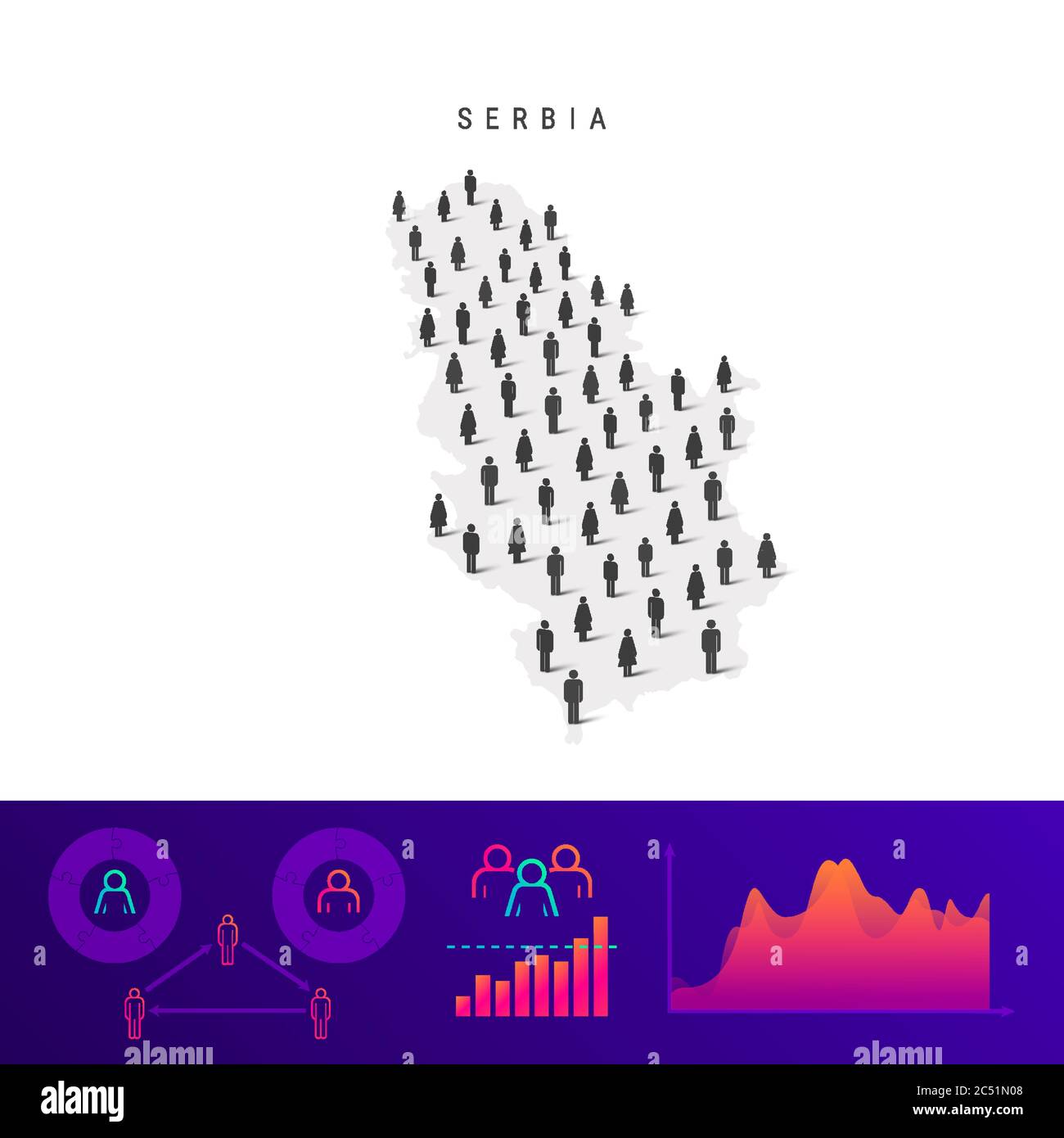 Carte du peuple serbe. Silhouette vectorielle détaillée. Une foule ...
