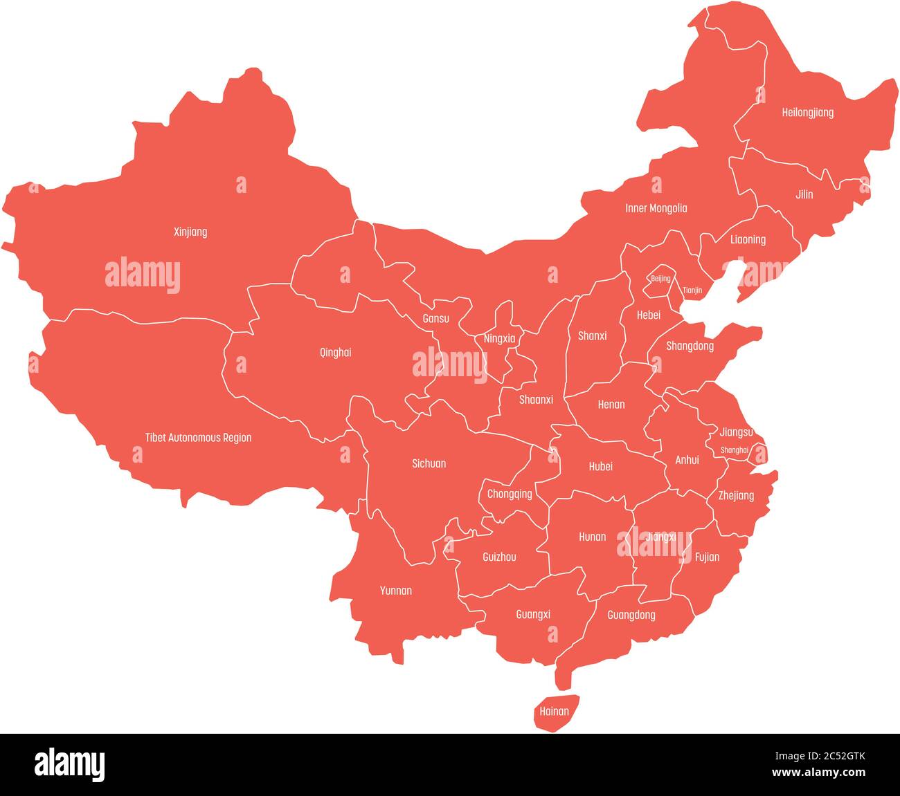 Carte régionale des provinces administratives de Chine. Carte rouge ...