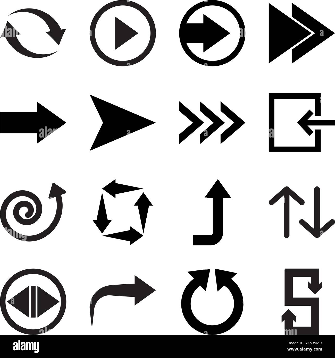 flèche droite et flèches symboles icône sur fond blanc, style de ...