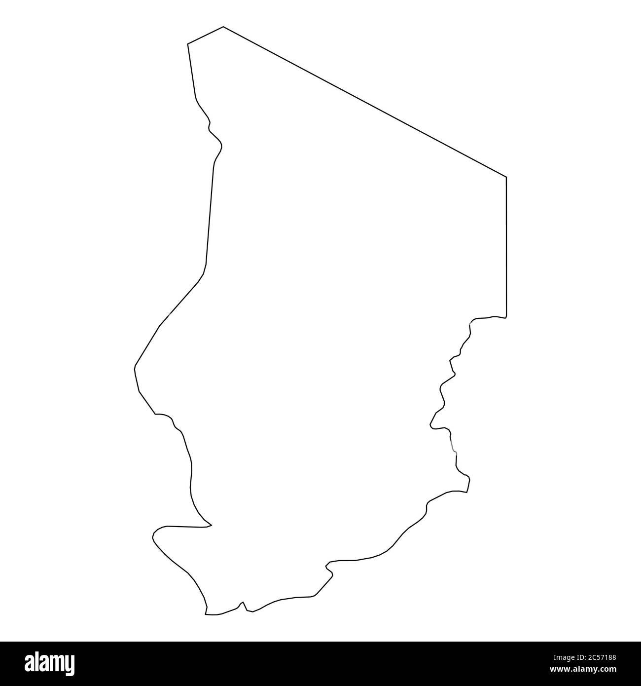 Tchad - carte de la frontière noire unie de la zone du pays ...