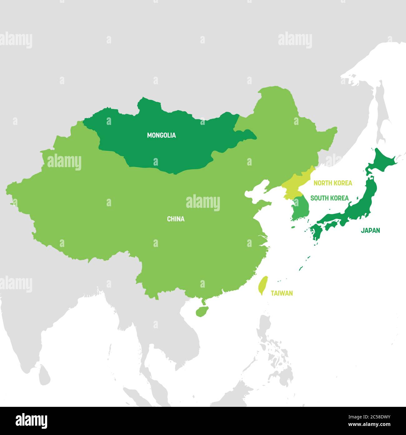 Région de l'Asie de l'est. Carte des pays d'Asie orientale. Illustration vectorielle Image ...