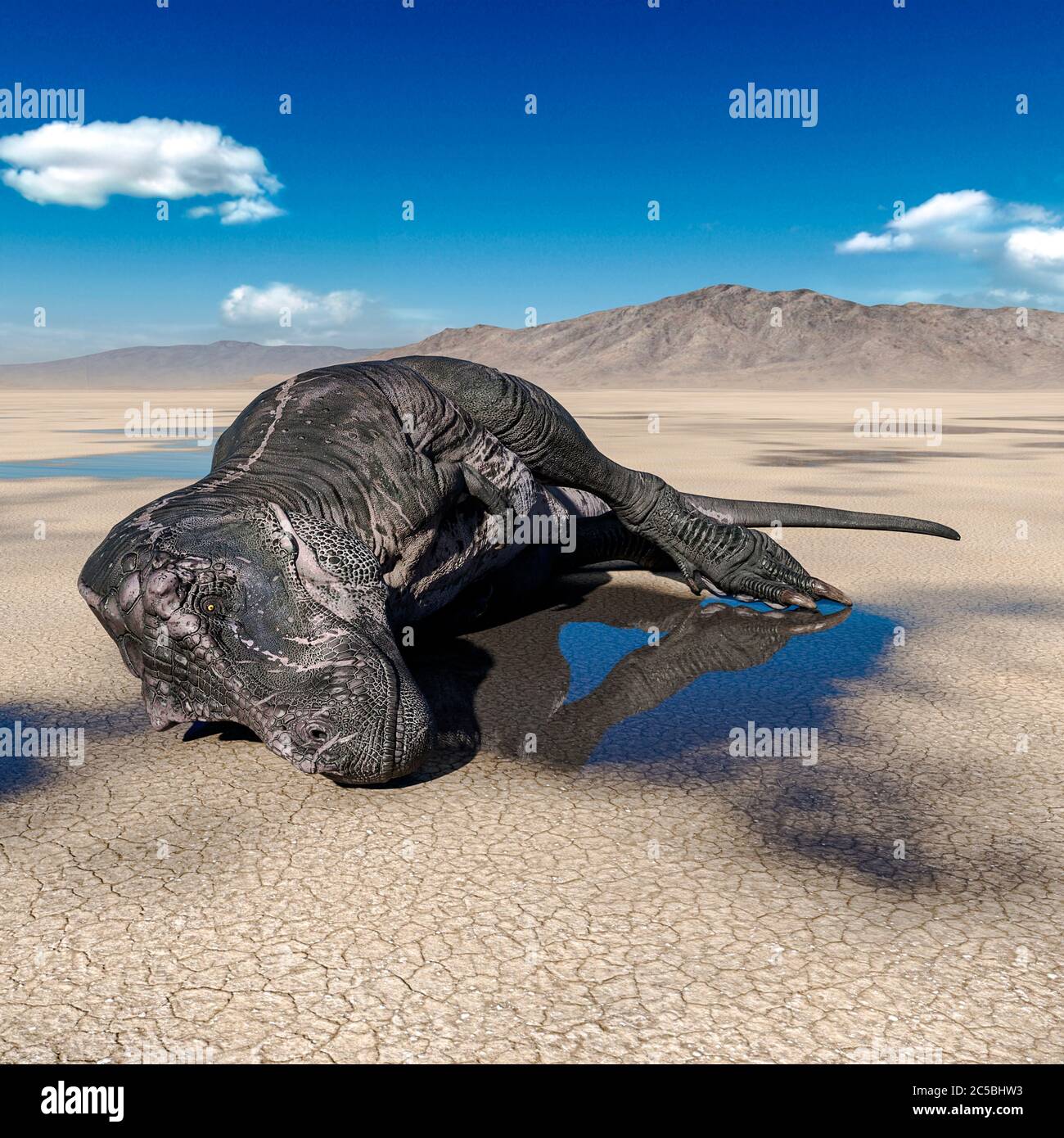 tyrannosaurus rex est mort dans le désert, illustration 3d Photo Stock ...