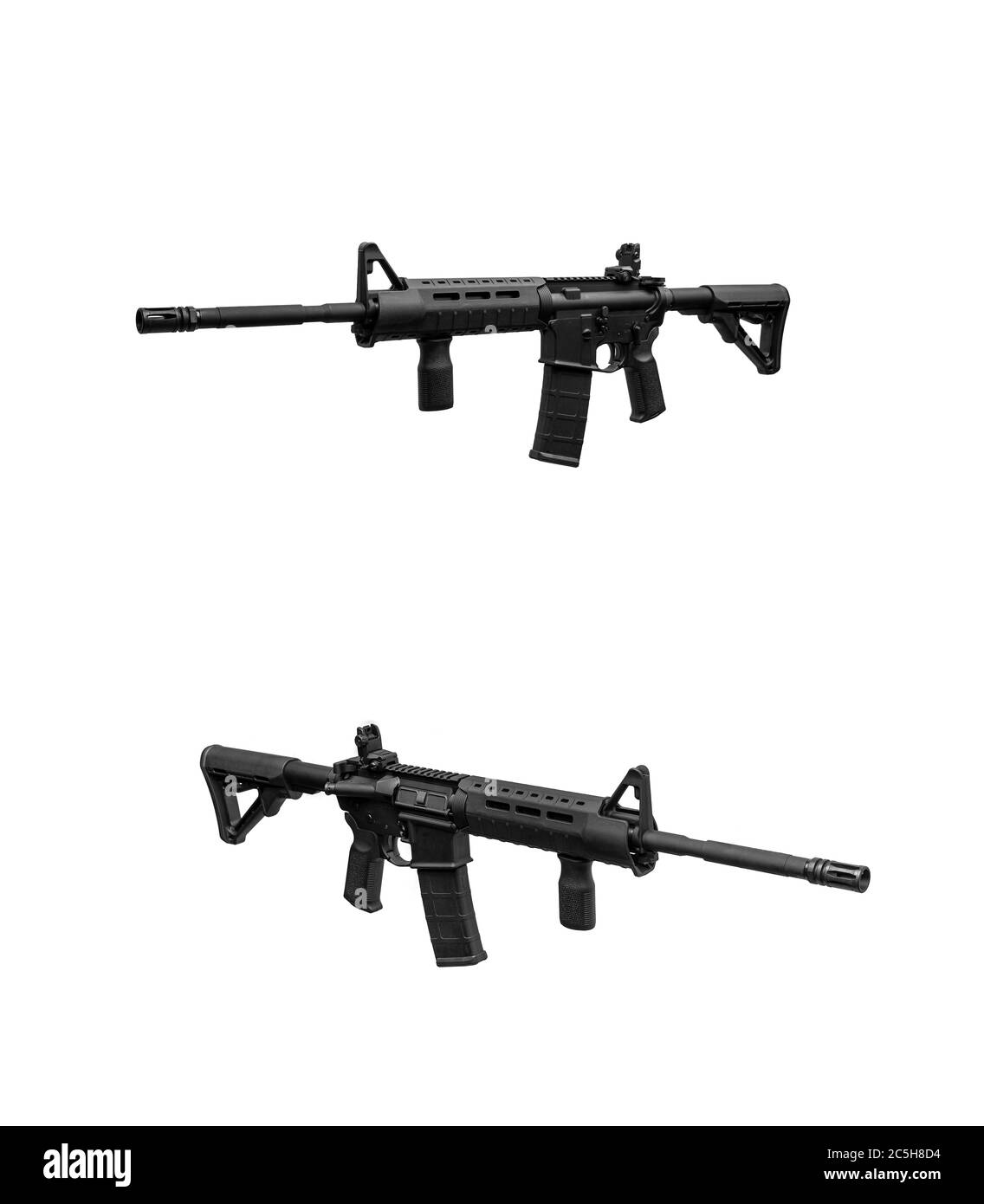 Fusil d'assaut sur le dos blanc. Fusil automatique moderne isolé sur ...
