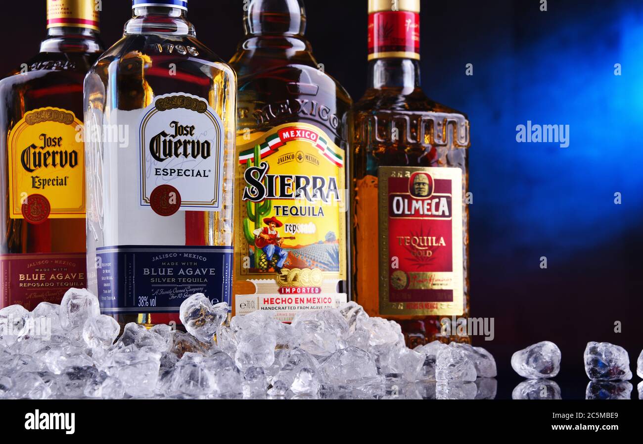 POZNAN, POL - 29 JANVIER 2020 : bouteilles de marques de tequila les ...