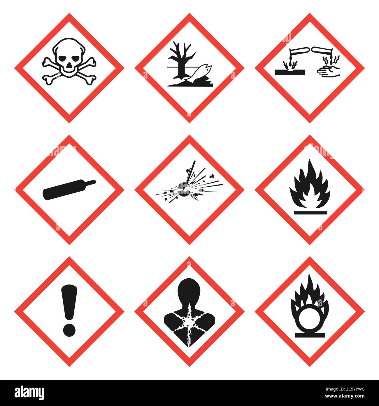 Jeu de pictogrammes de danger GHS. Isolé sur fond blanc. Collection d ...