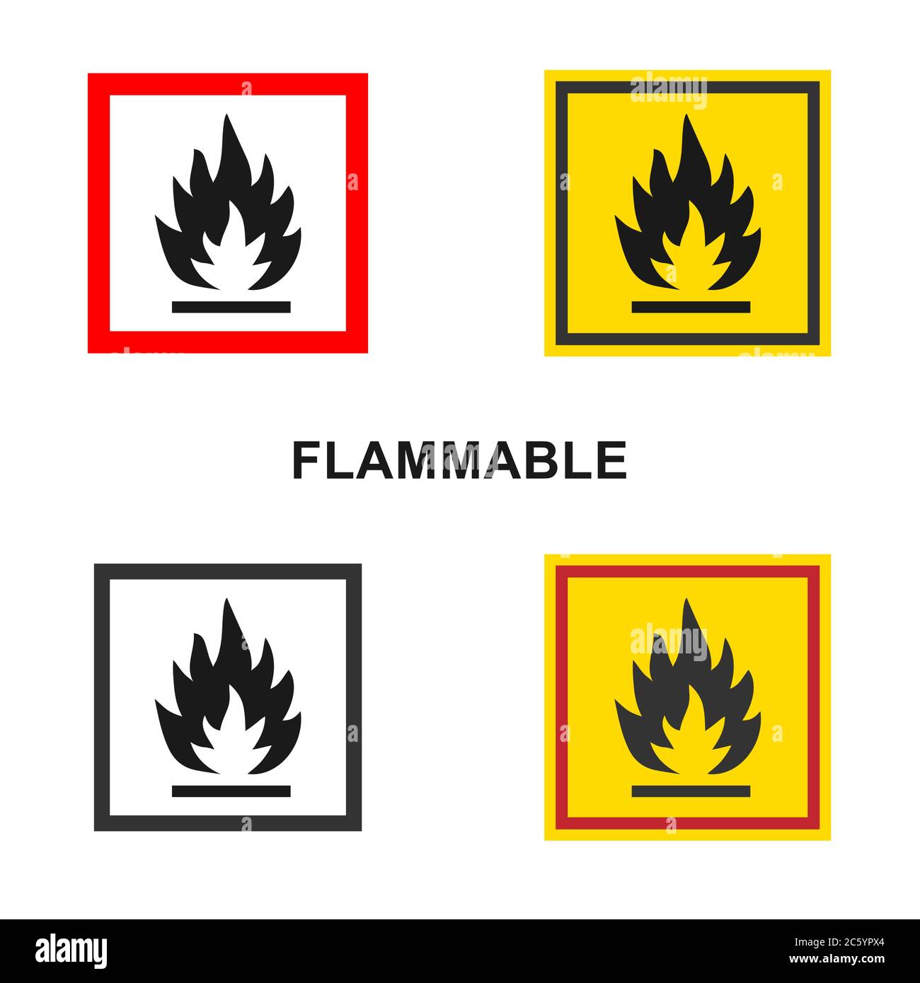 Icône d'emballage inflammable. Symbole de feu de flamme. Avertissement ...