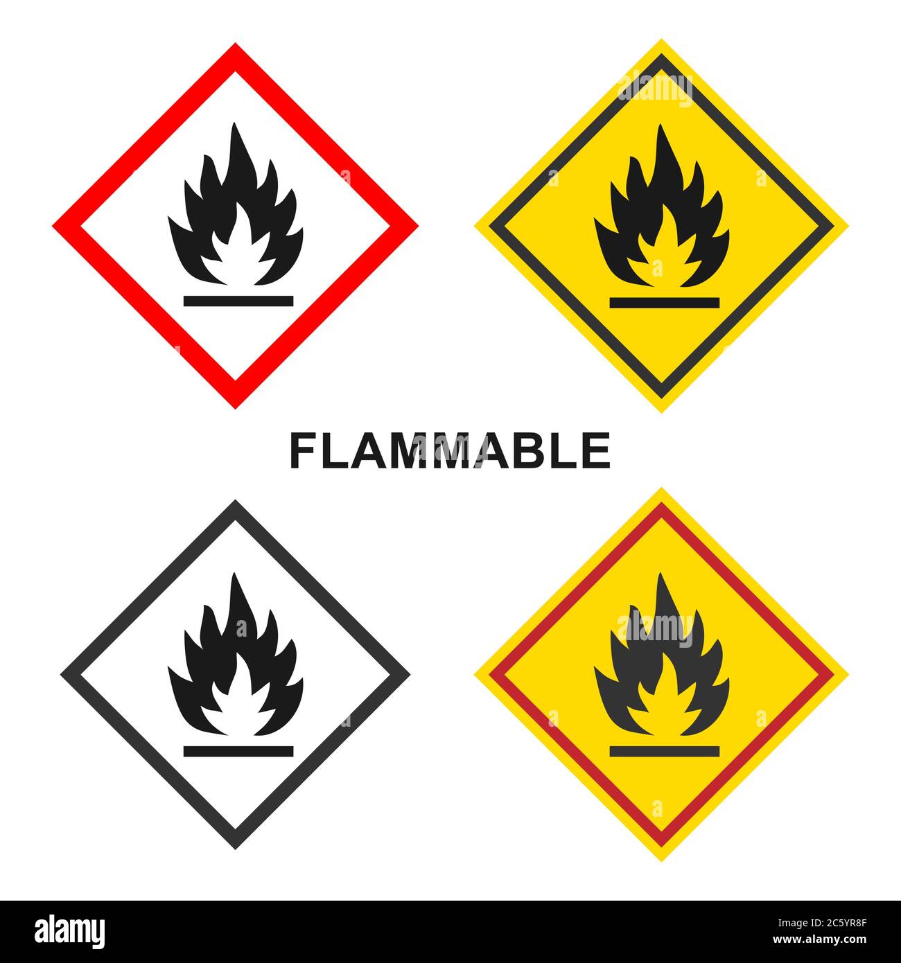 Icône d'emballage inflammable. Symbole de feu de flamme. Avertissement ... Icône d'emballage inflammable. Symbole de feu de flamme. Avertissement ...
