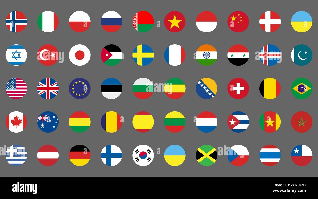 Signale les icônes. Drapeaux ronds simples des pays Image Vectorielle ...