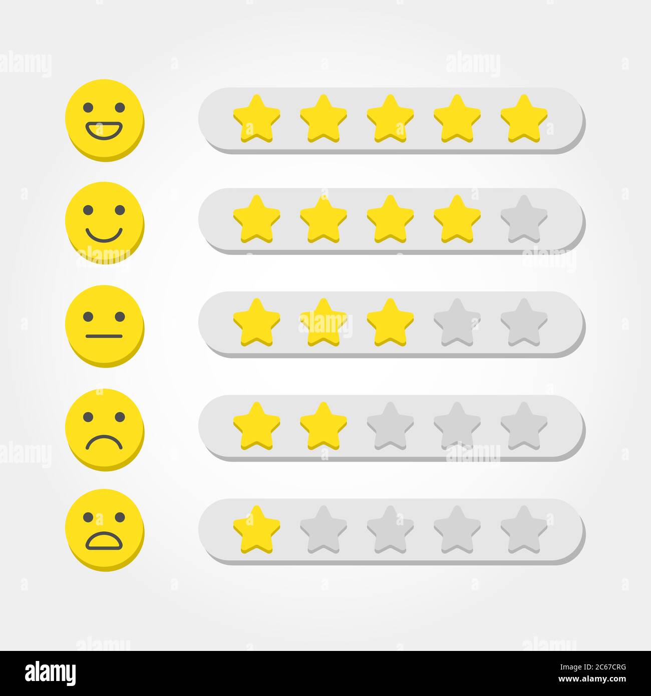 Concept de feedback. Classement cinq étoiles et échelle emoji pour ...