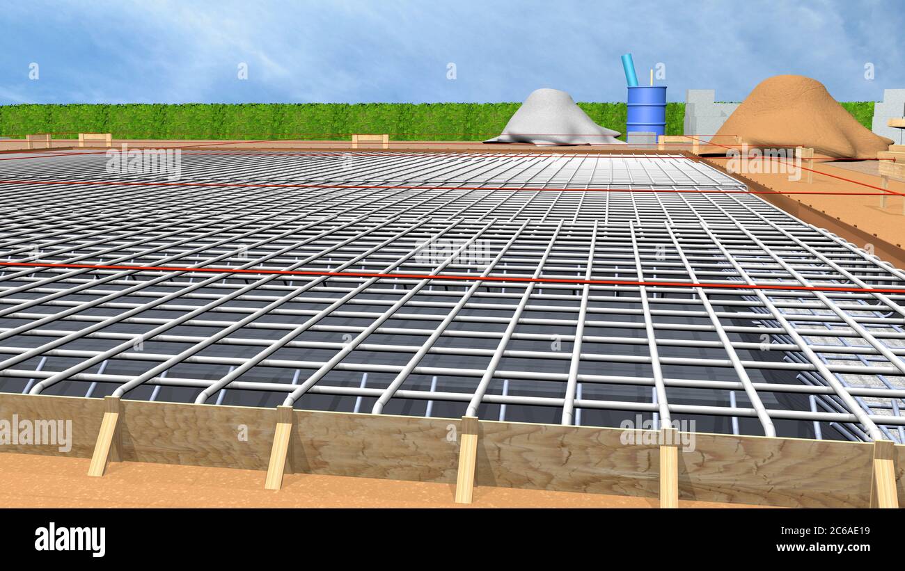 Vue sur la structure métallique qui forme les fondations d'une maison ...