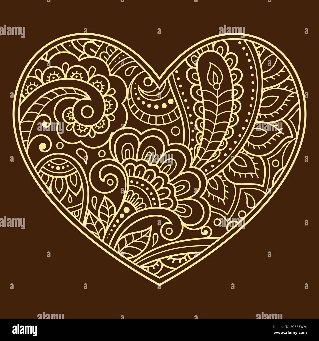 Motif de fleurs mehndi en forme de coeur pour le dessin de Henna et le ...