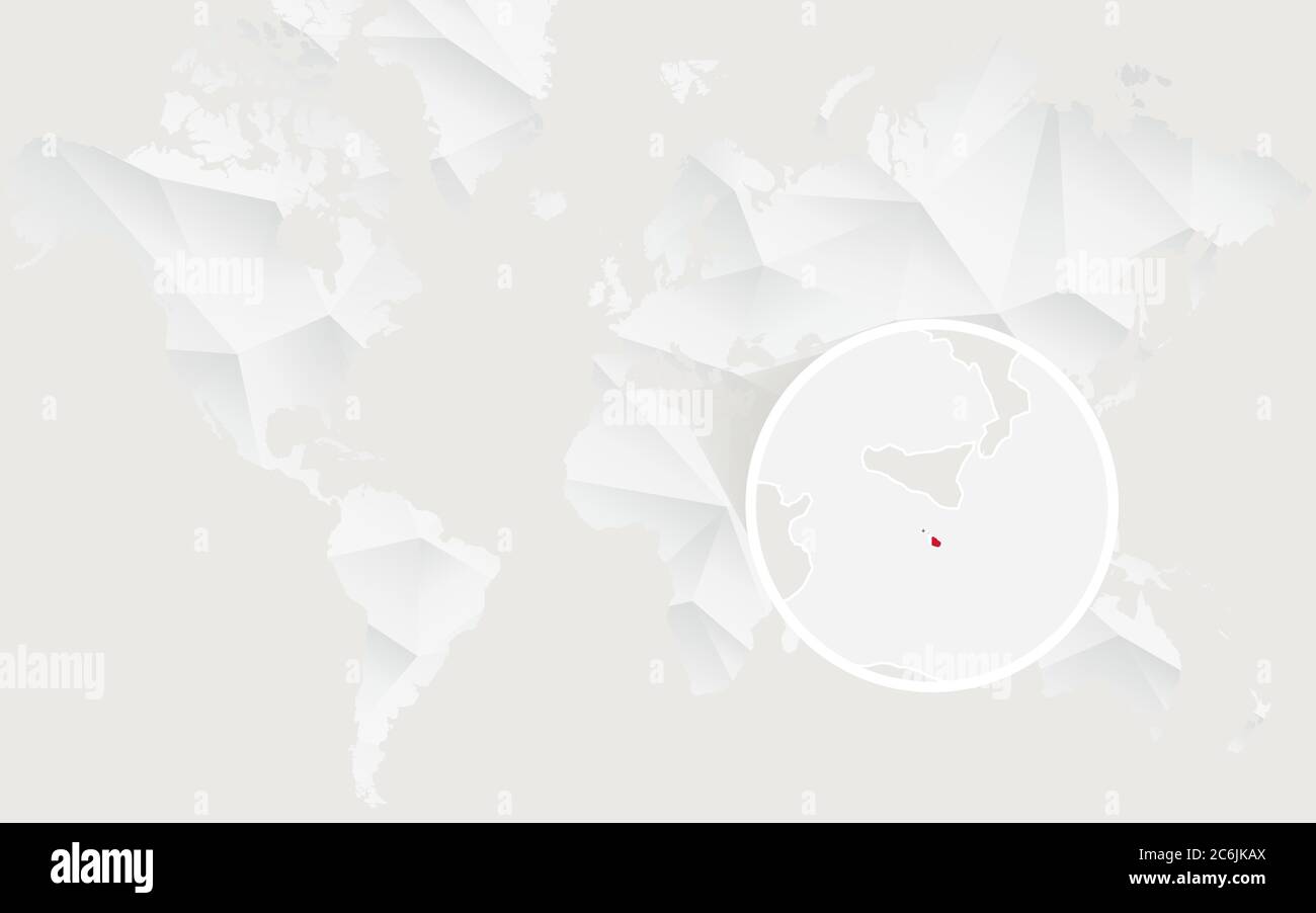 Carte de Malte avec drapeau en contour sur la carte du monde polygonale ...