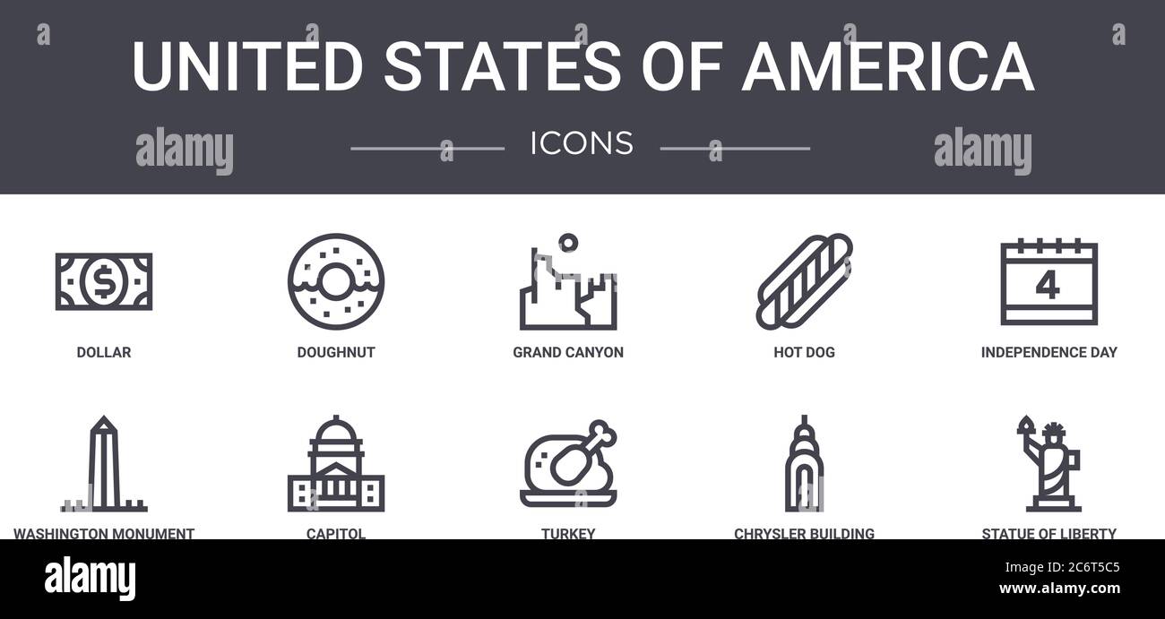ensemble d'icônes de la ligne de concept des états-unis d'amérique ...