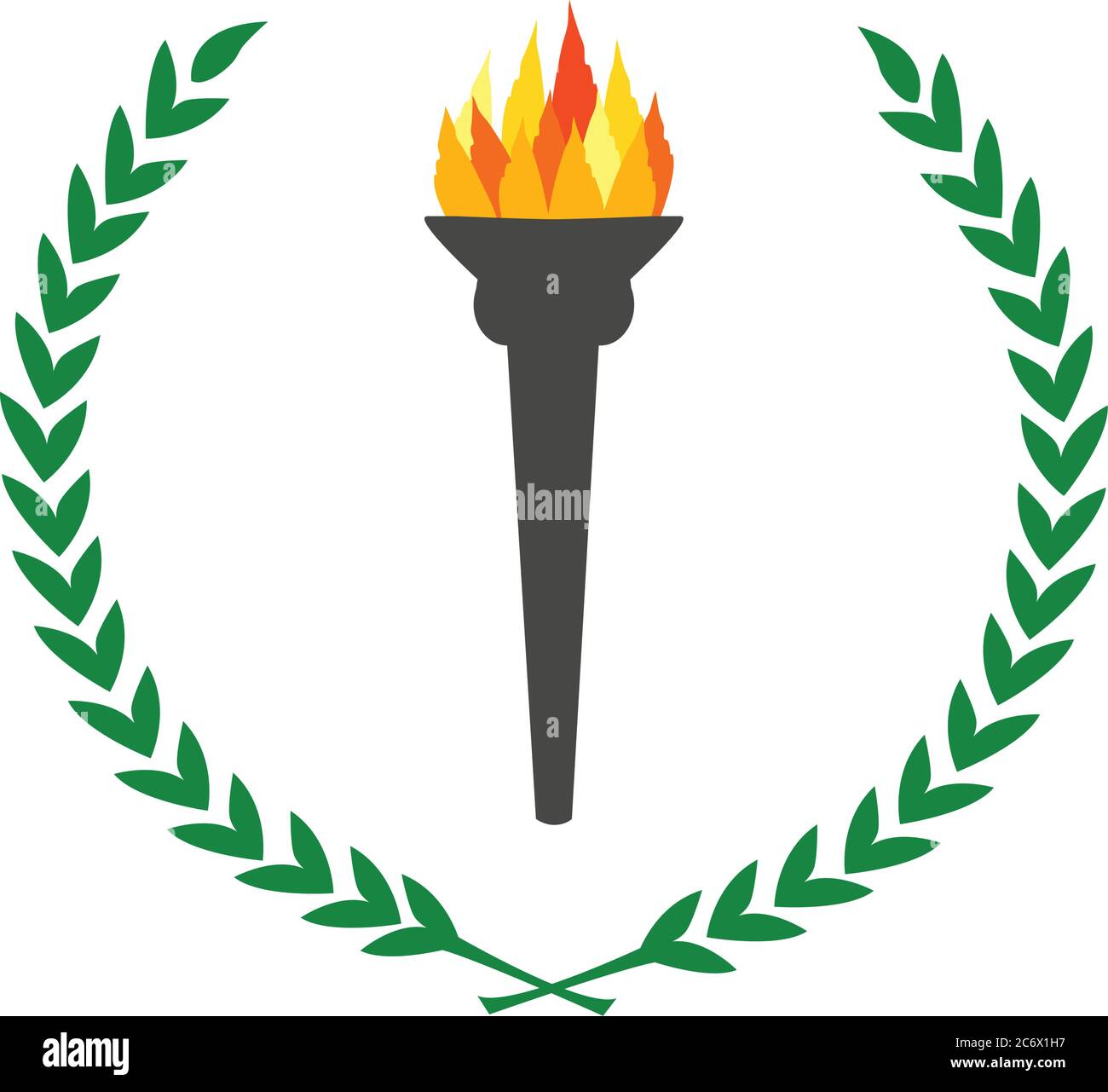 torche olympique à flamme avec couronne de laurier vert feuilles cercle ...