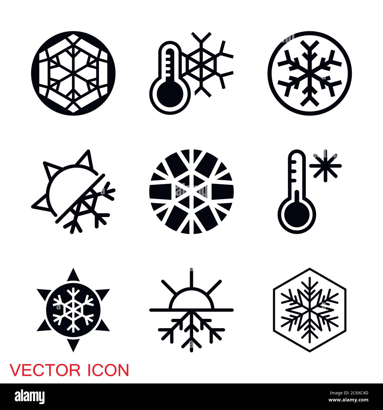 Icône froide. Icône de symbole flocon de neige. Symbole de ...