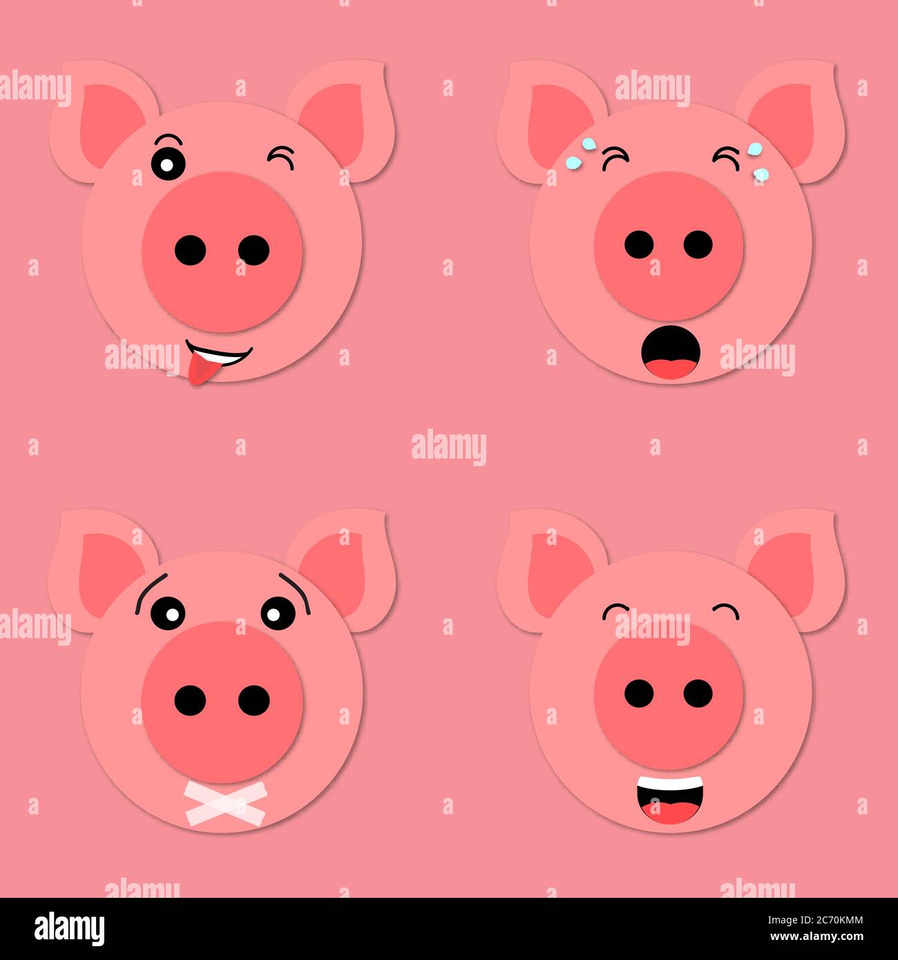 Ensemble de vecteur emoji. Gros plan sur le museau de porc. Visage de ...