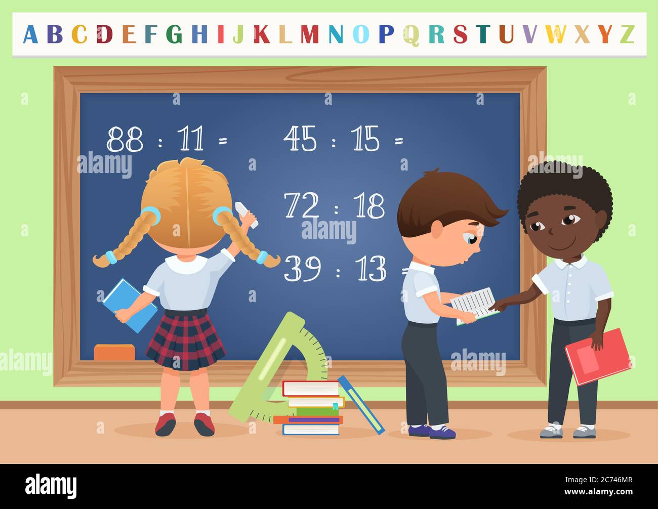 Enfants élèves en classe près du tableau scolaire illustration ...