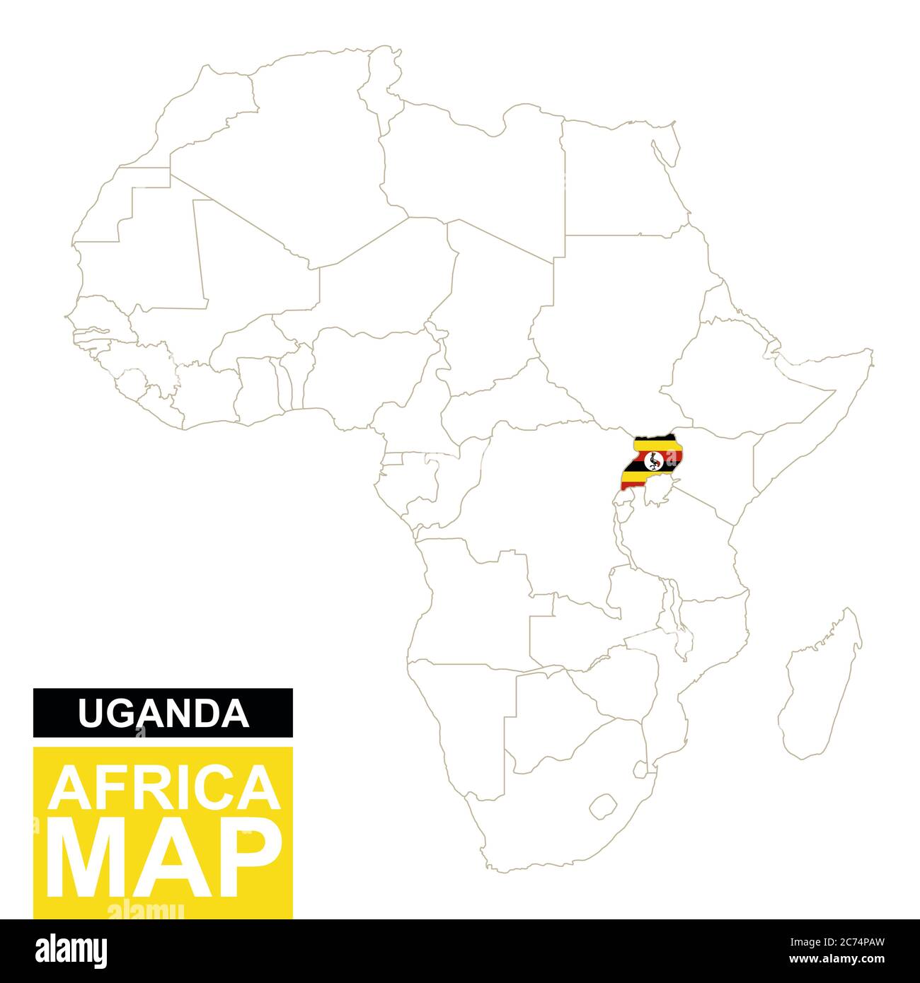 Carte contourée de l'Afrique avec l'Ouganda mis en évidence. Carte de l ...