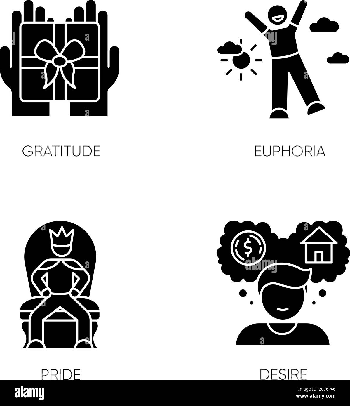 Émotions et traits de personnalité symboles de glyphe noirs sur l ...