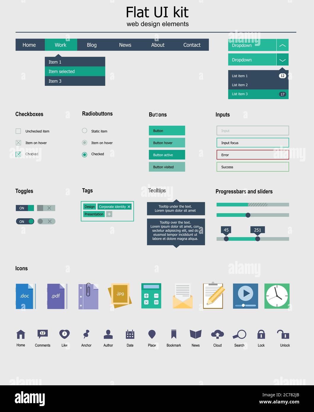 Kit d'interface utilisateur plat. Conception d'applications mobiles et ...