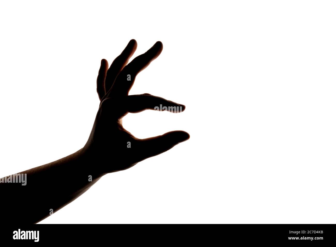 Silhouette de main montrant un geste isolé sur fond blanc. Modèle ou ...