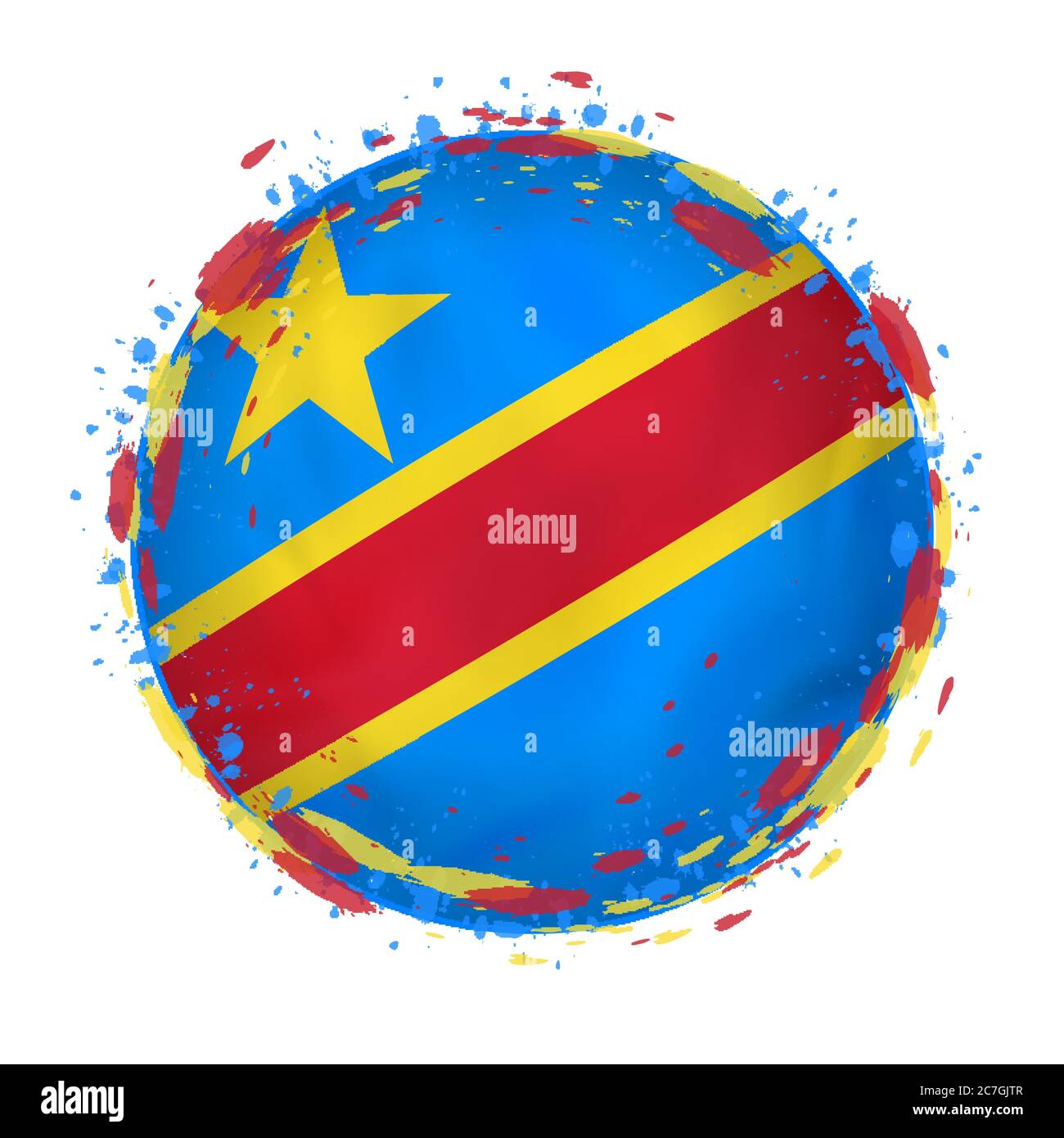 Drapeau rond de la République démocratique du Congo avec des ...