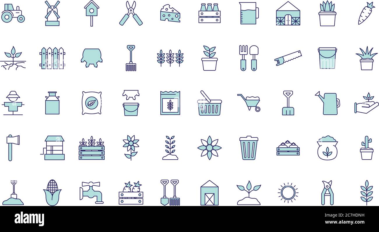 Modèle de jeu d'icônes de style de ferme et de remplissage, agronomie ...