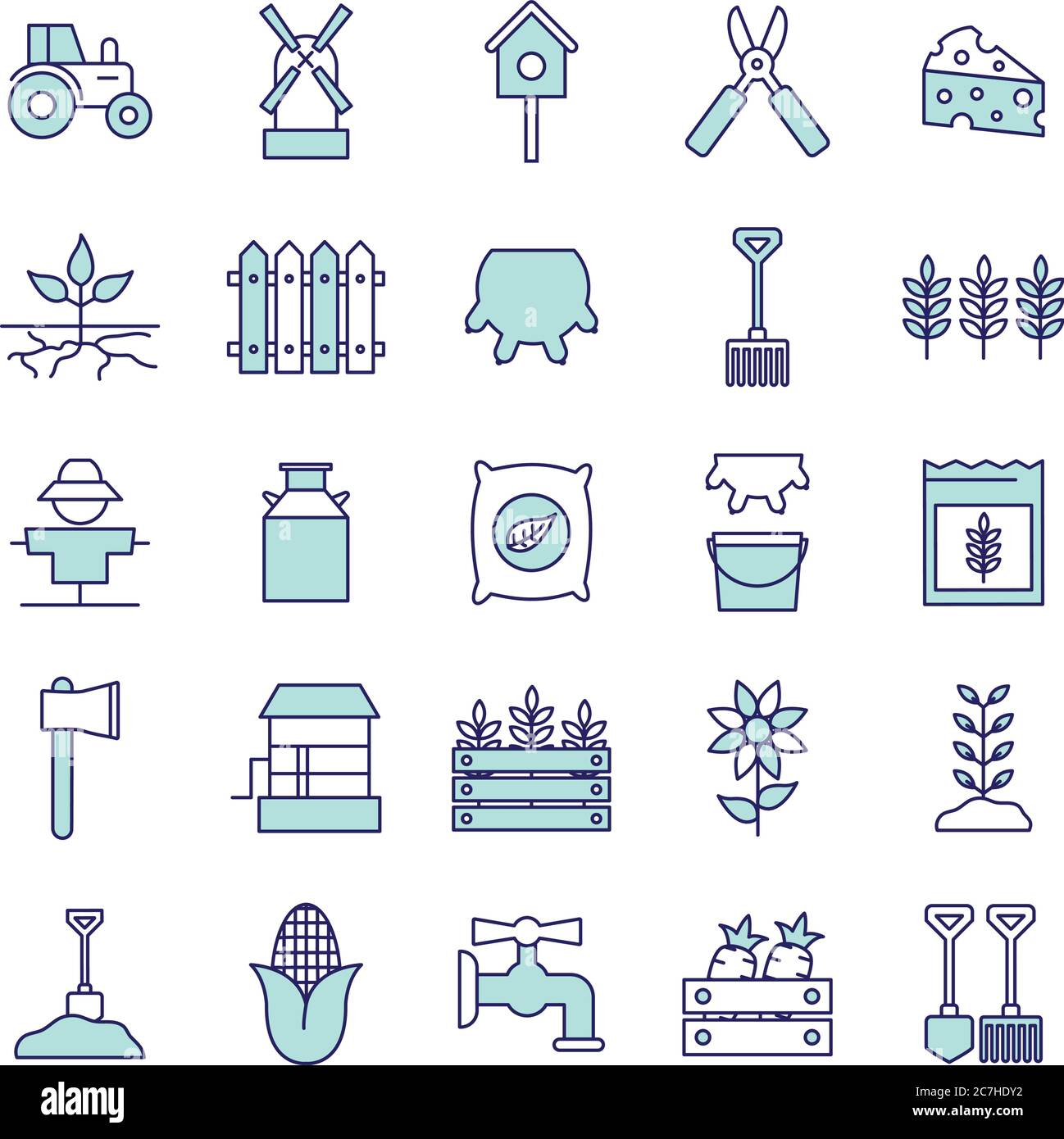 Modèle de jeu d'icônes de style de ferme et de remplissage, agronomie ...
