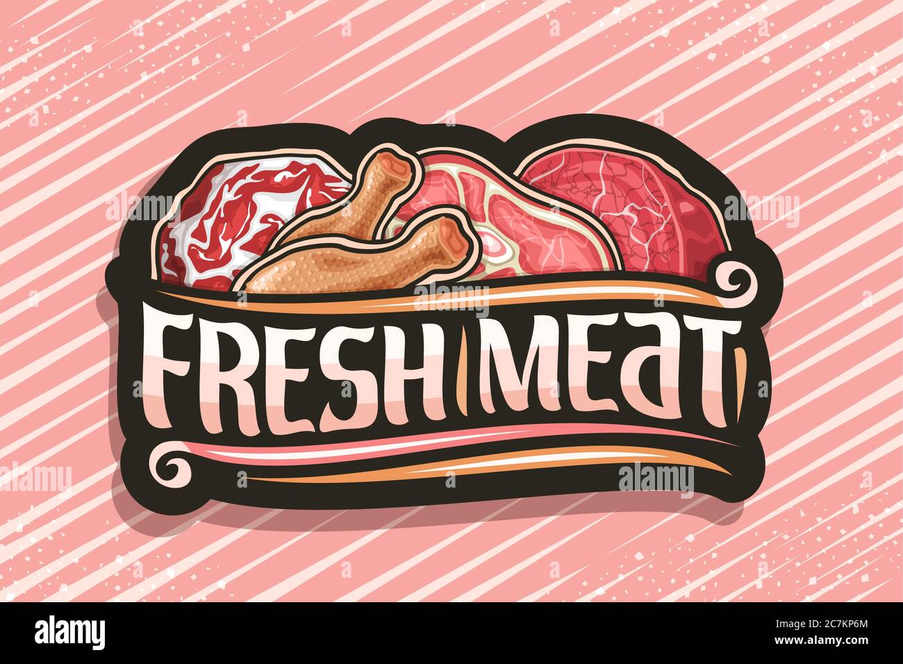 Logo Vector pour la viande fraîche, badge décoratif foncé avec ...