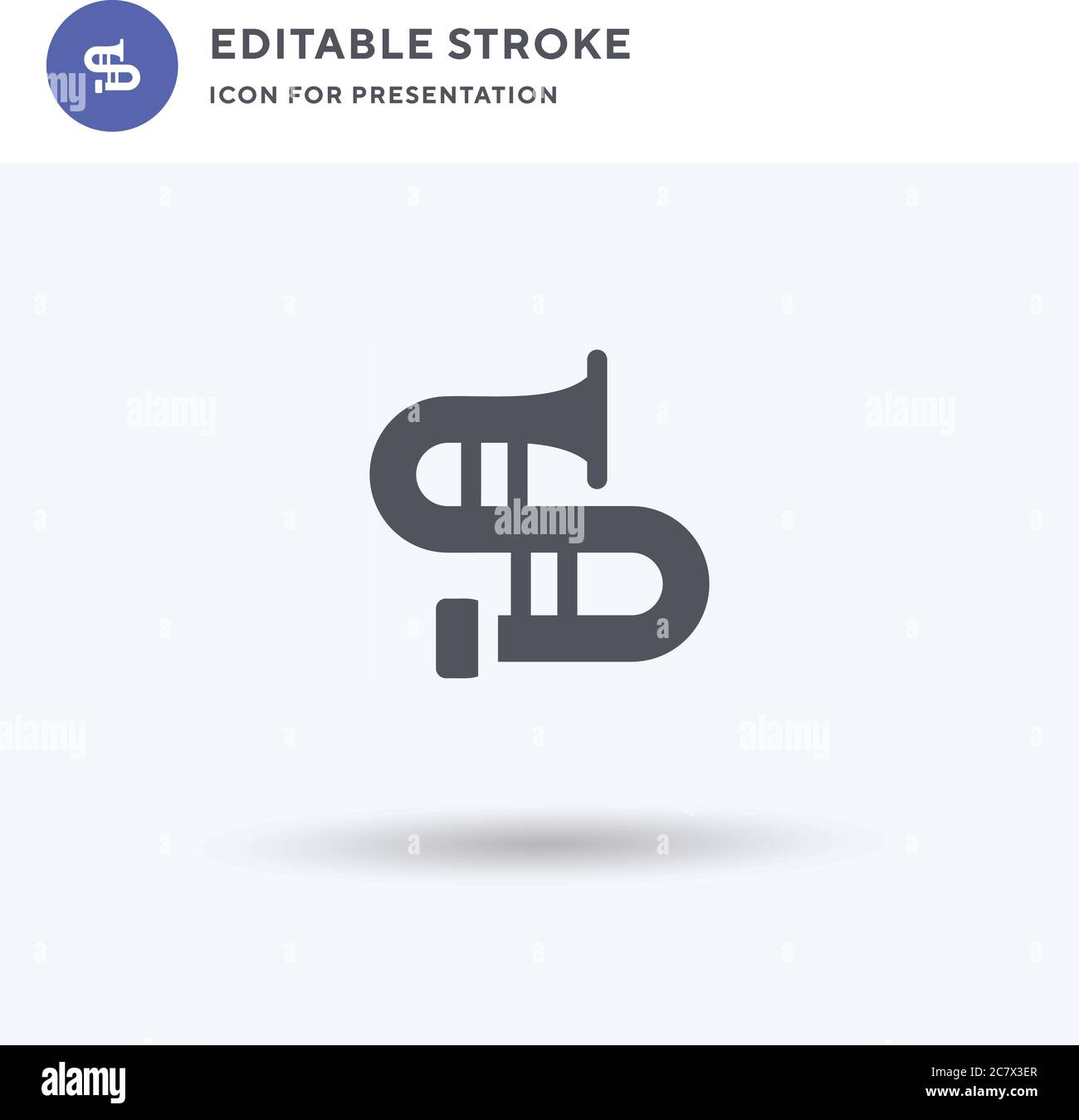 Symbole trombone vectoriel, signe plat rempli, pictogramme solide isolé ...