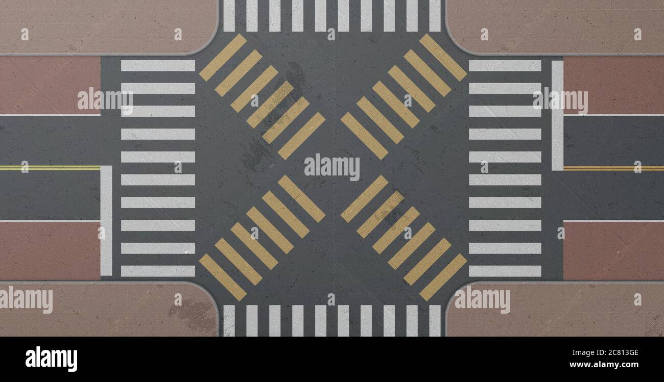 Zebra, vue de dessus de l'intersection de routes. Tableau de ...