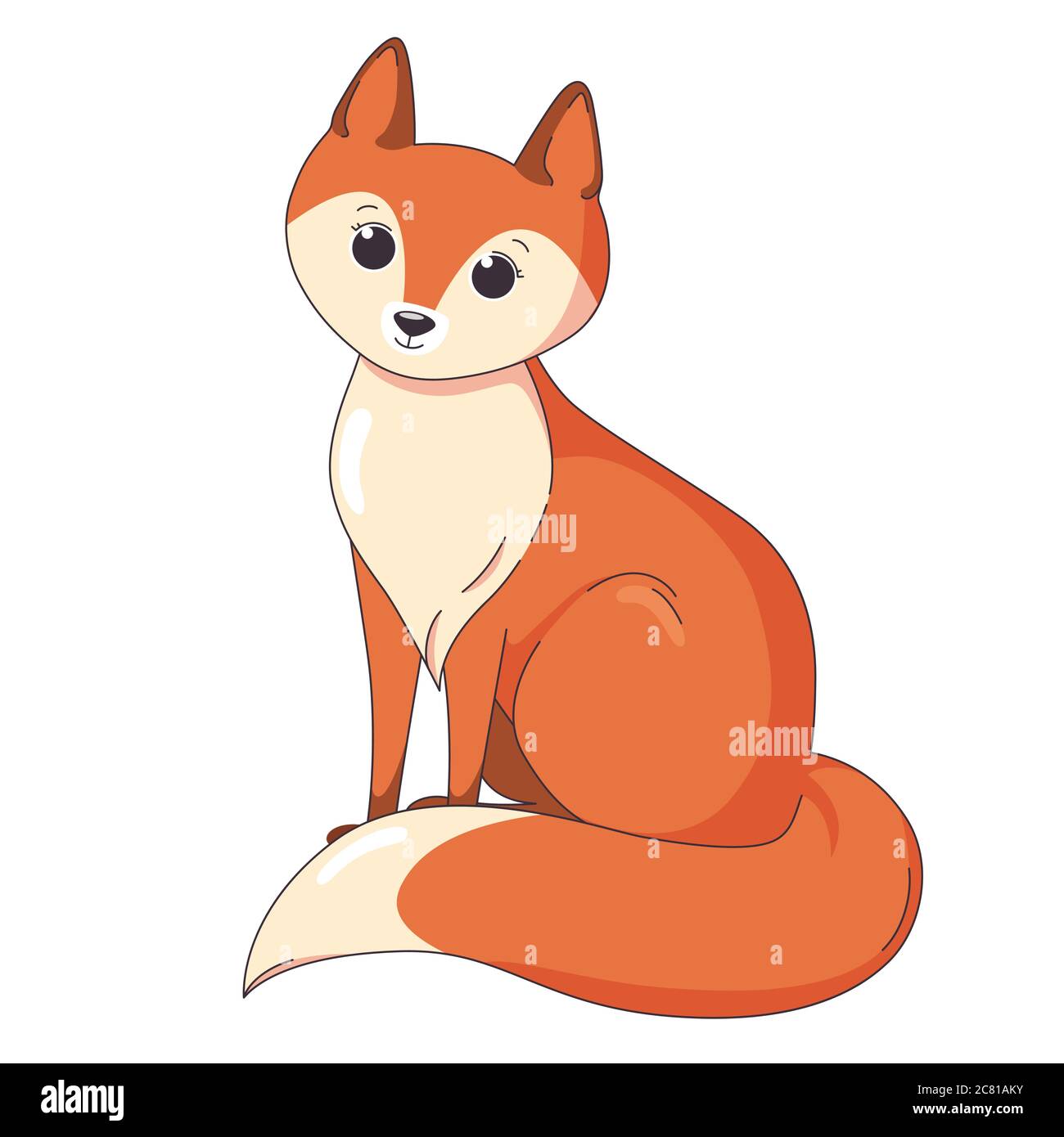 Renard roux assis avec queue broussaillée sur fond blanc. Illustration ...