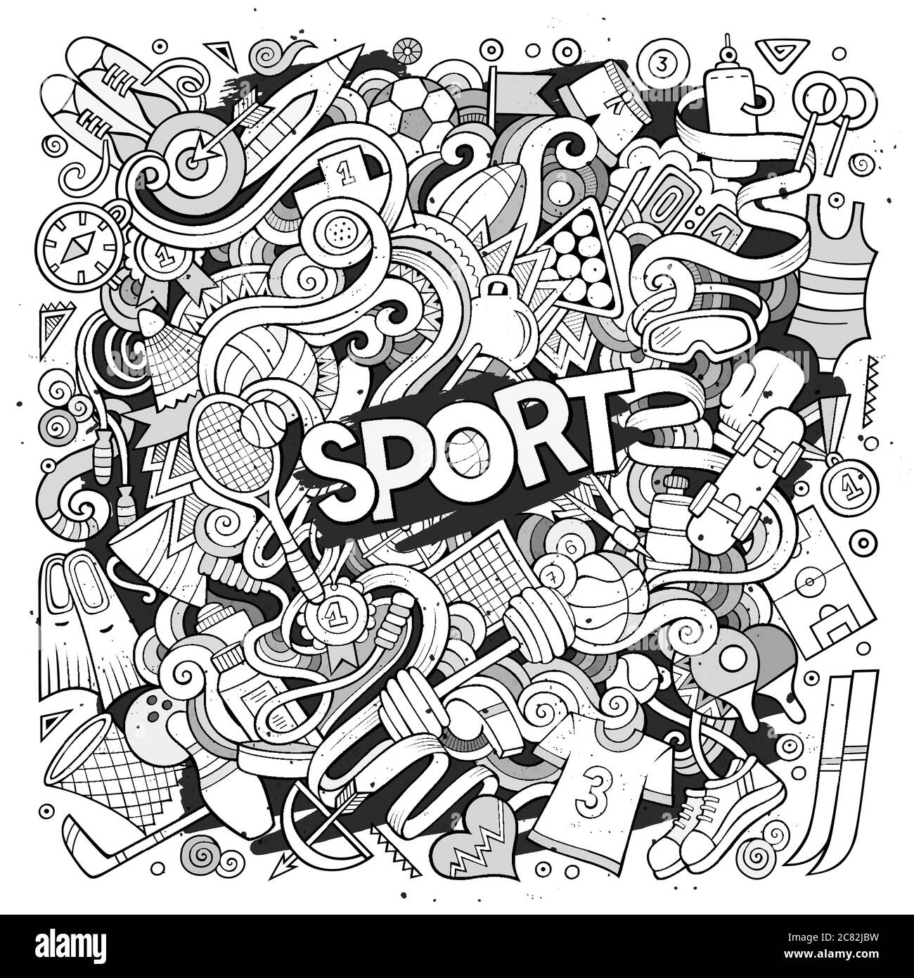 Dessin Animé Sportif En Noir Et Blanc