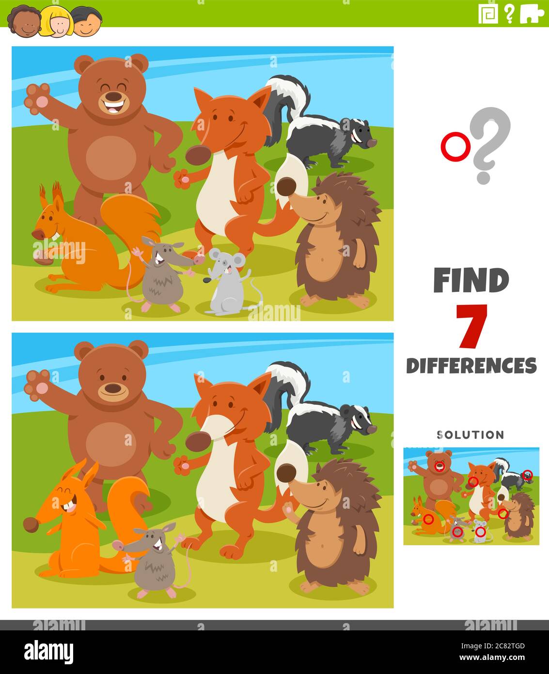 Dessin animé Illustration de trouver des différences entre les images jeu éducatif pour les ...