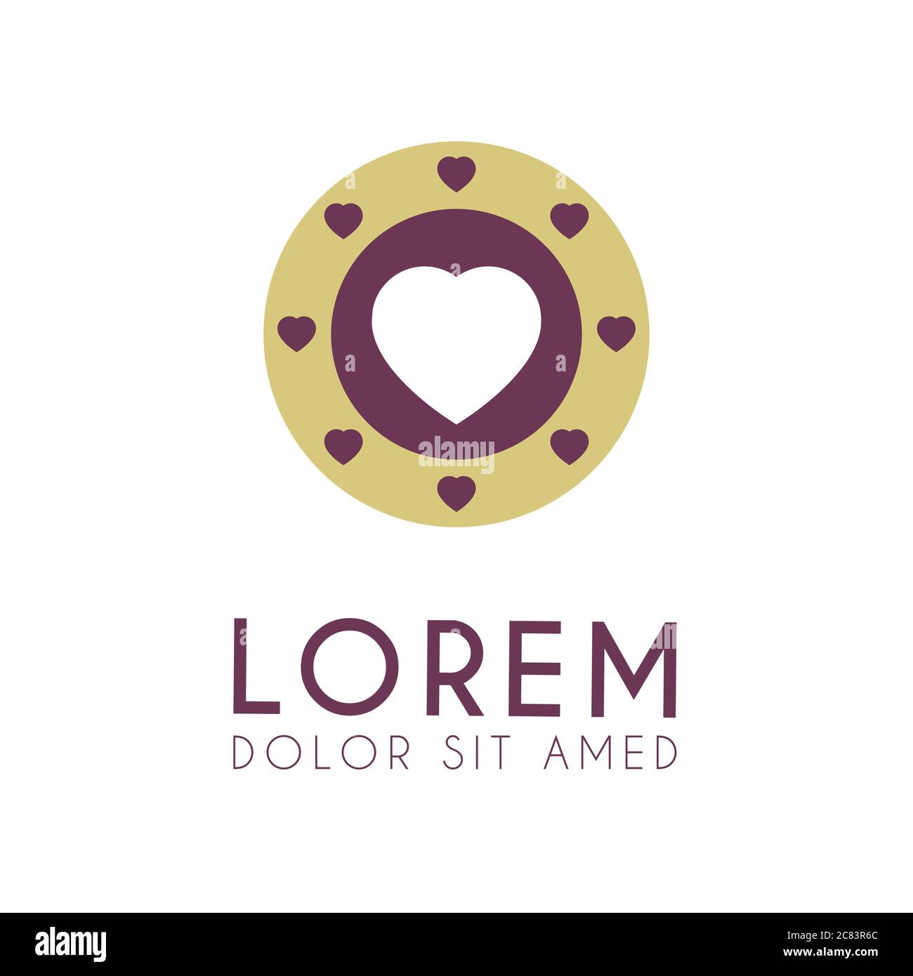 Le logo coeur est coincé dans un cercle violet et entouré d'un petit ...