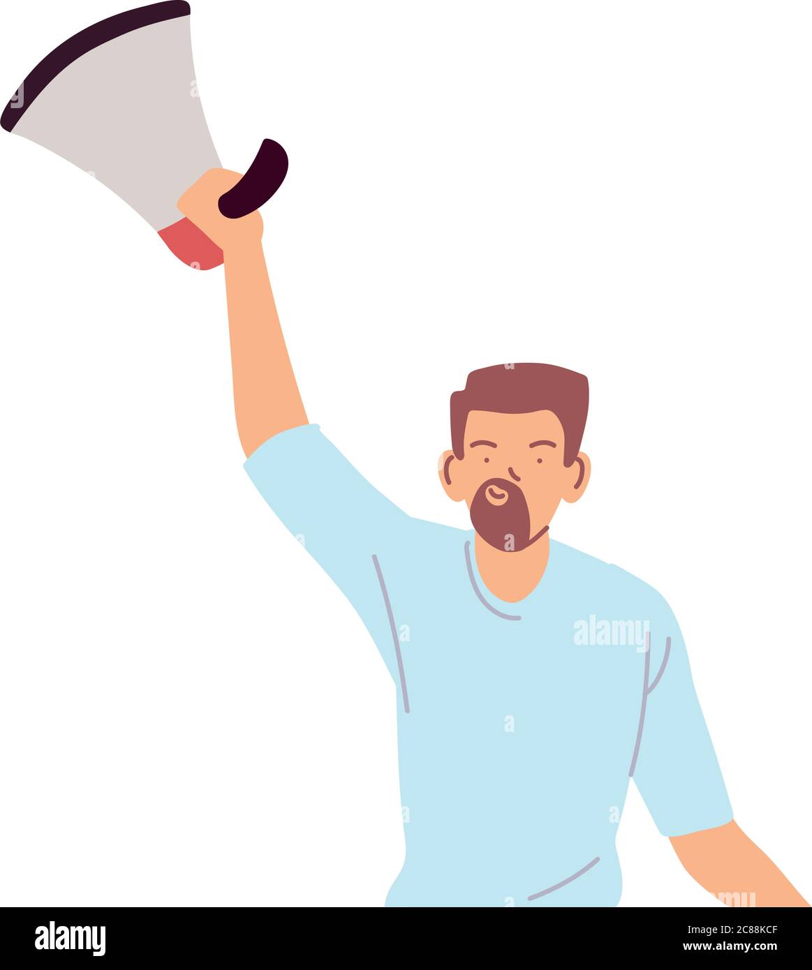 Homme dessin animé tenant le dessin de mégaphone, manifestation de ...