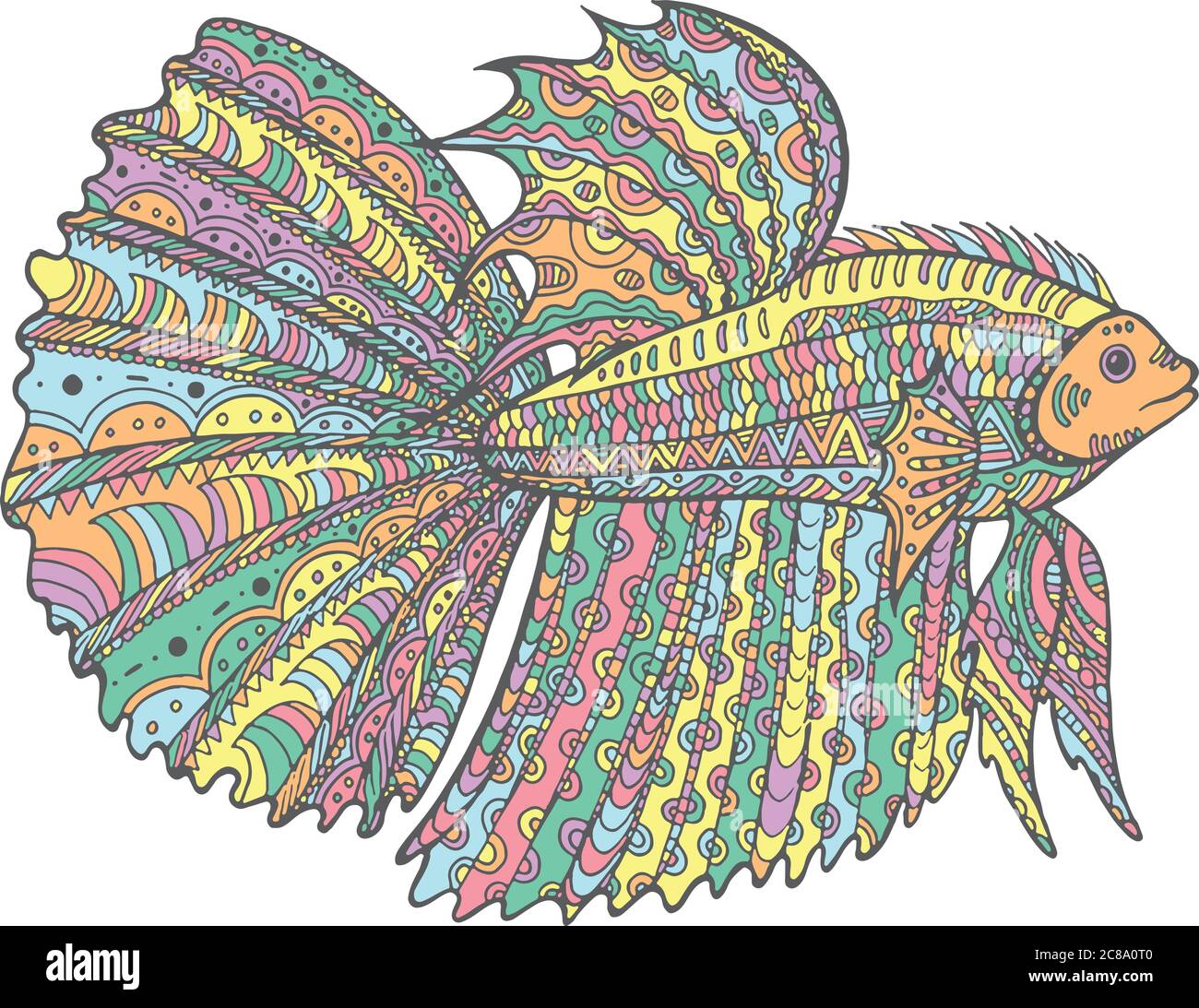 Zentangle Doodle betta Fish - version colorée de la page de coloriage ...