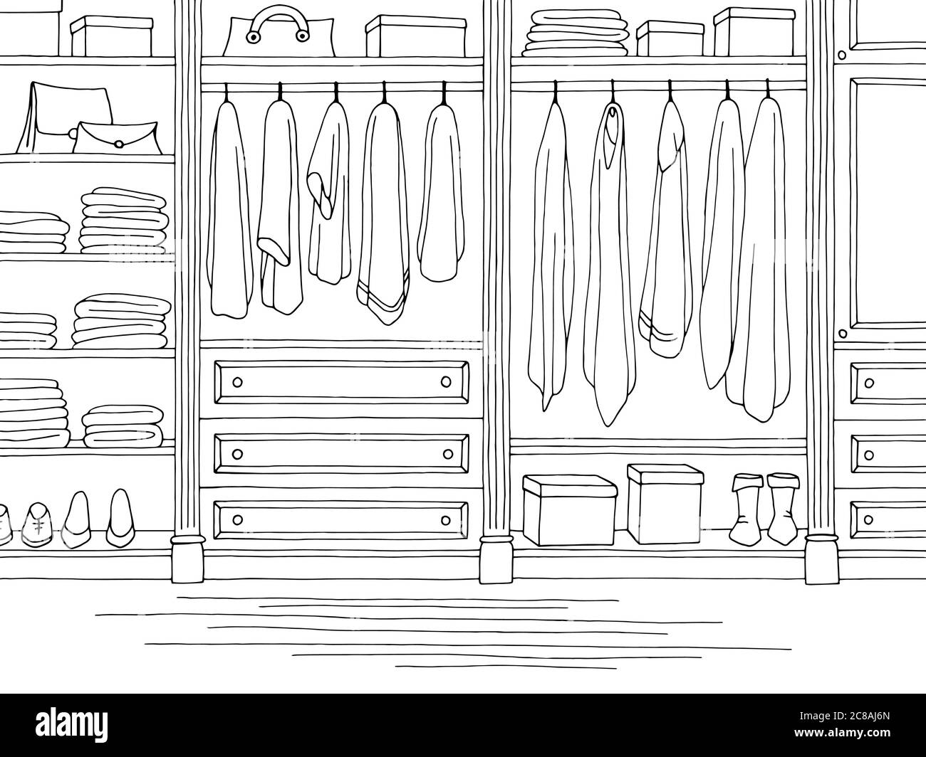 Armoire graphique noir blanc intérieur dessin illustration vecteur ...