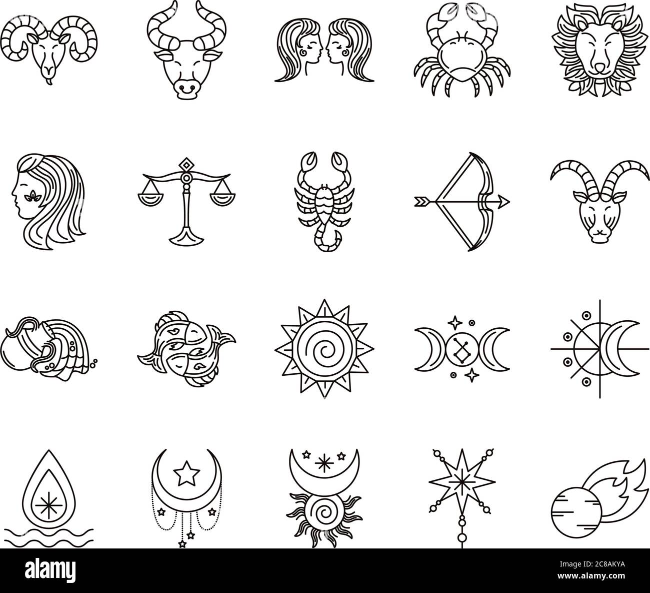ensemble de signes et symboles du zodiaque dessin d'illustration ...