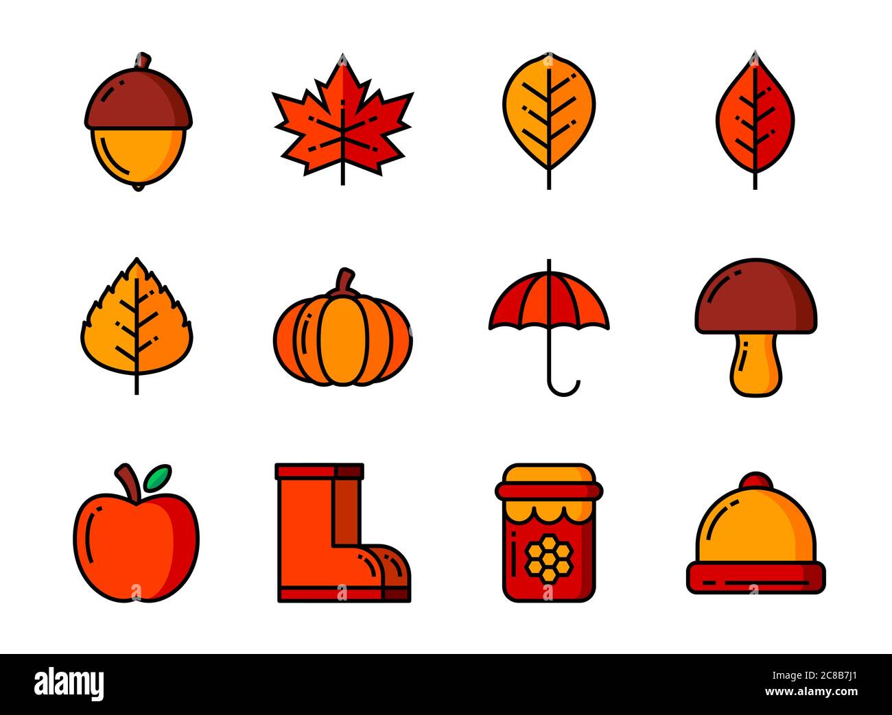 Icône d'automne définir la couleur et la ligne fine. Symboles pour le ...