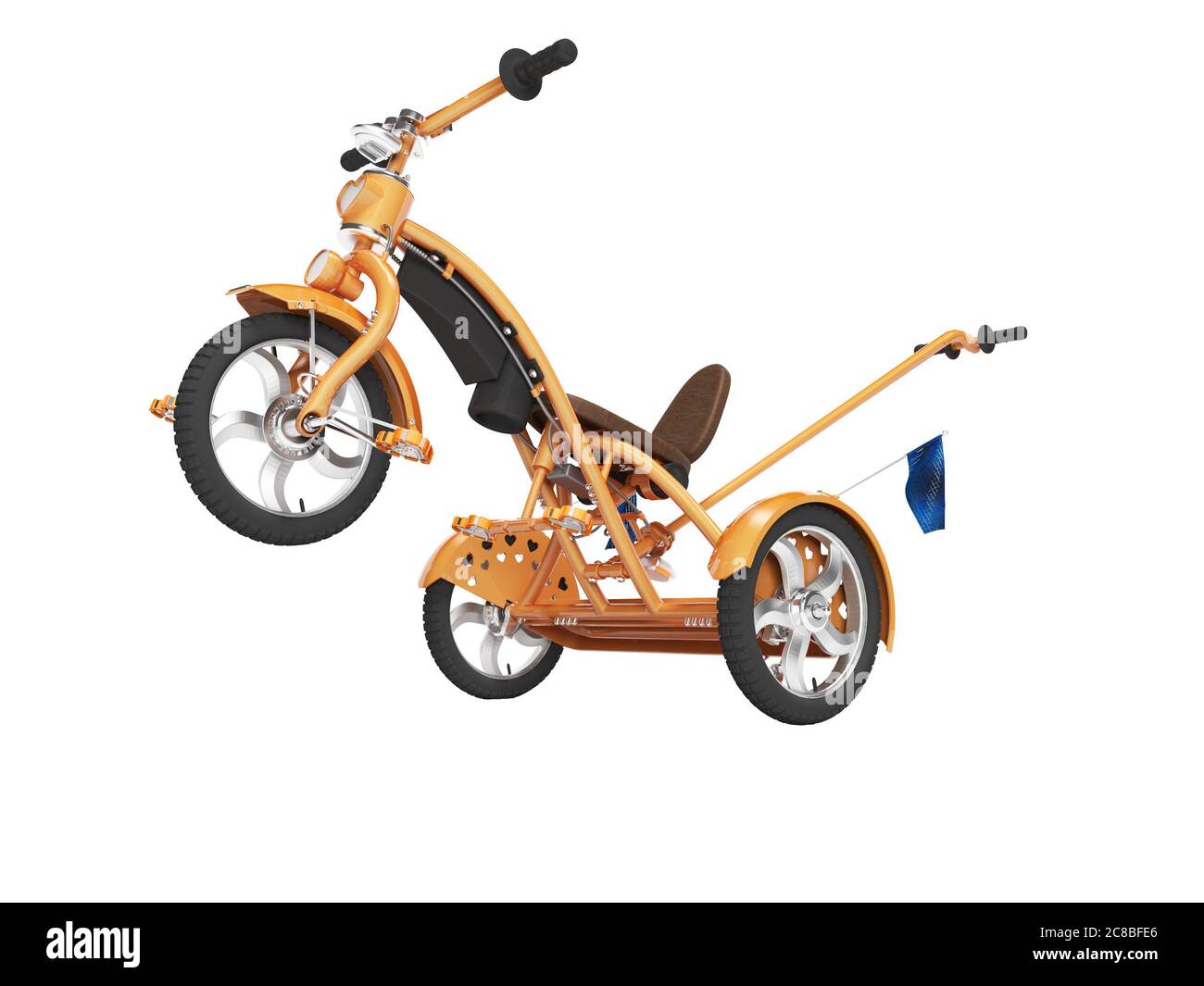 Concept de tricycle orange pour enfants avec roue avant à levage 3d ...